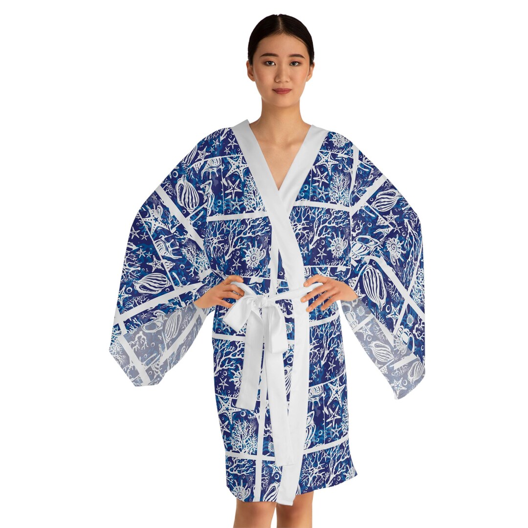 Ocean Pattern Kimono Robe, Mermaid Vibes, Beach Cover Up, Summer Robe ...
