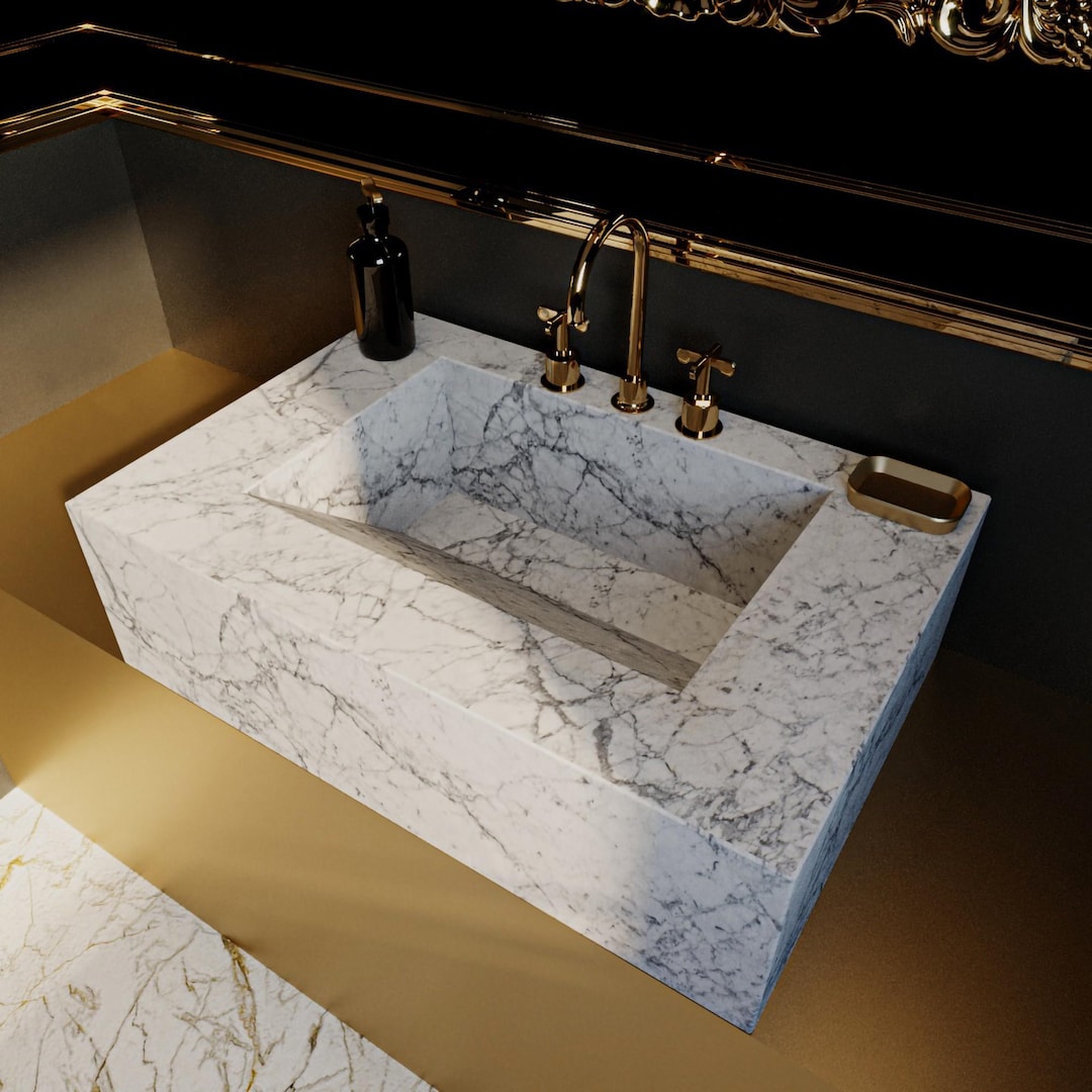 Custom Size Carrara White Marble Bathroom Sink: Wall Mounted Modern ...