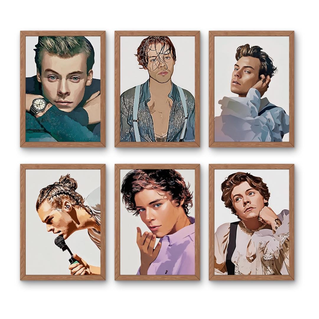 Set of 6 Harry Styles Poster, Digital Illustration, Printable Wall Art ...