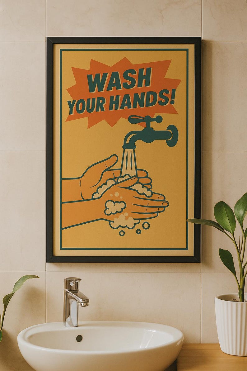 Retro Hygiene Poster Digital Download – Vintage Bathroom Wall Art ...