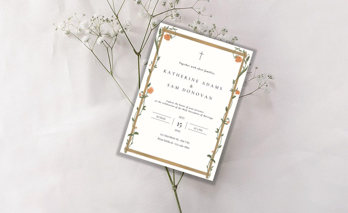 Elegant Christian Wedding Invitation, Floral & Minimalist Design ...