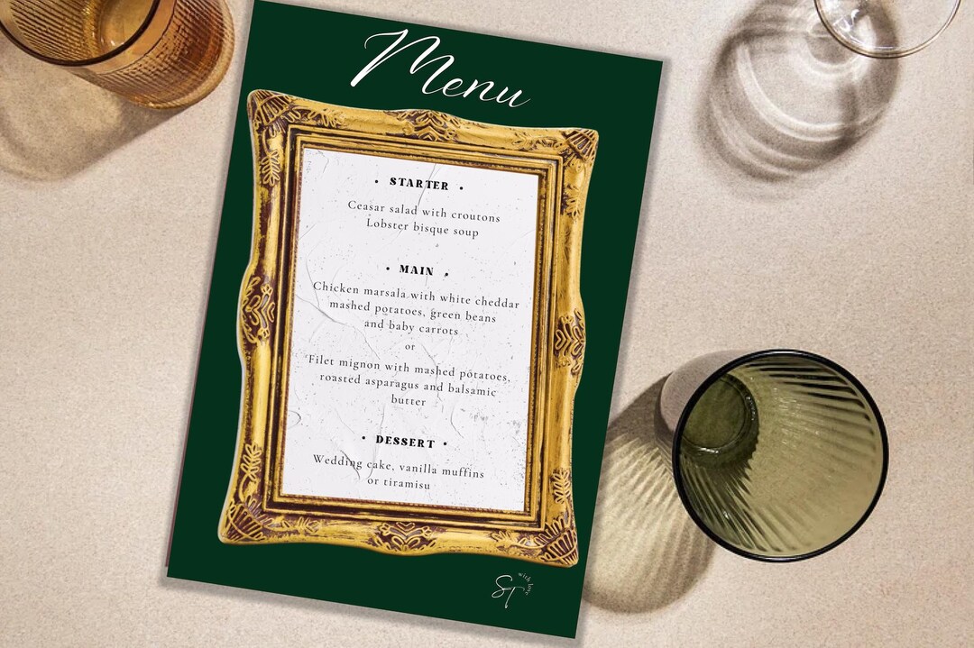 Elegant Gold Frame Menu Design | Printable Minimalist Menu Template ...