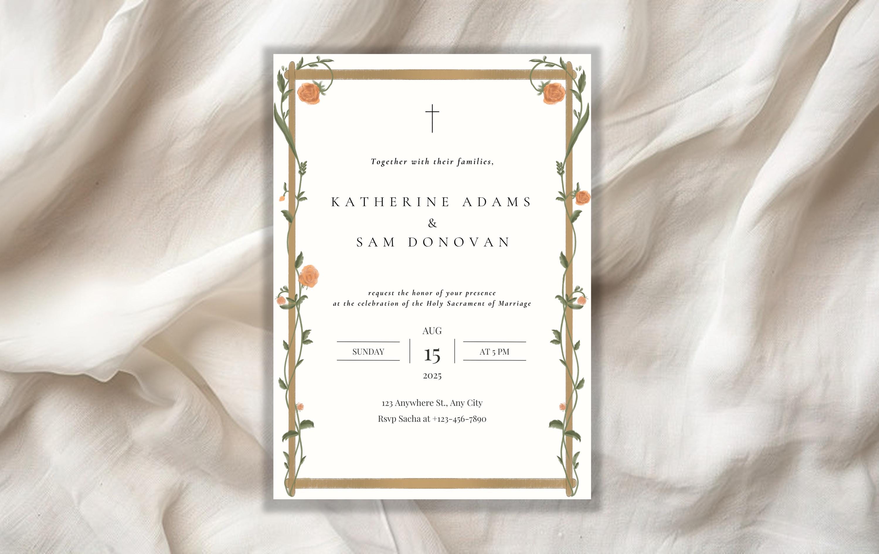 Elegant Christian Wedding Invitation, Floral & Minimalist Design ...