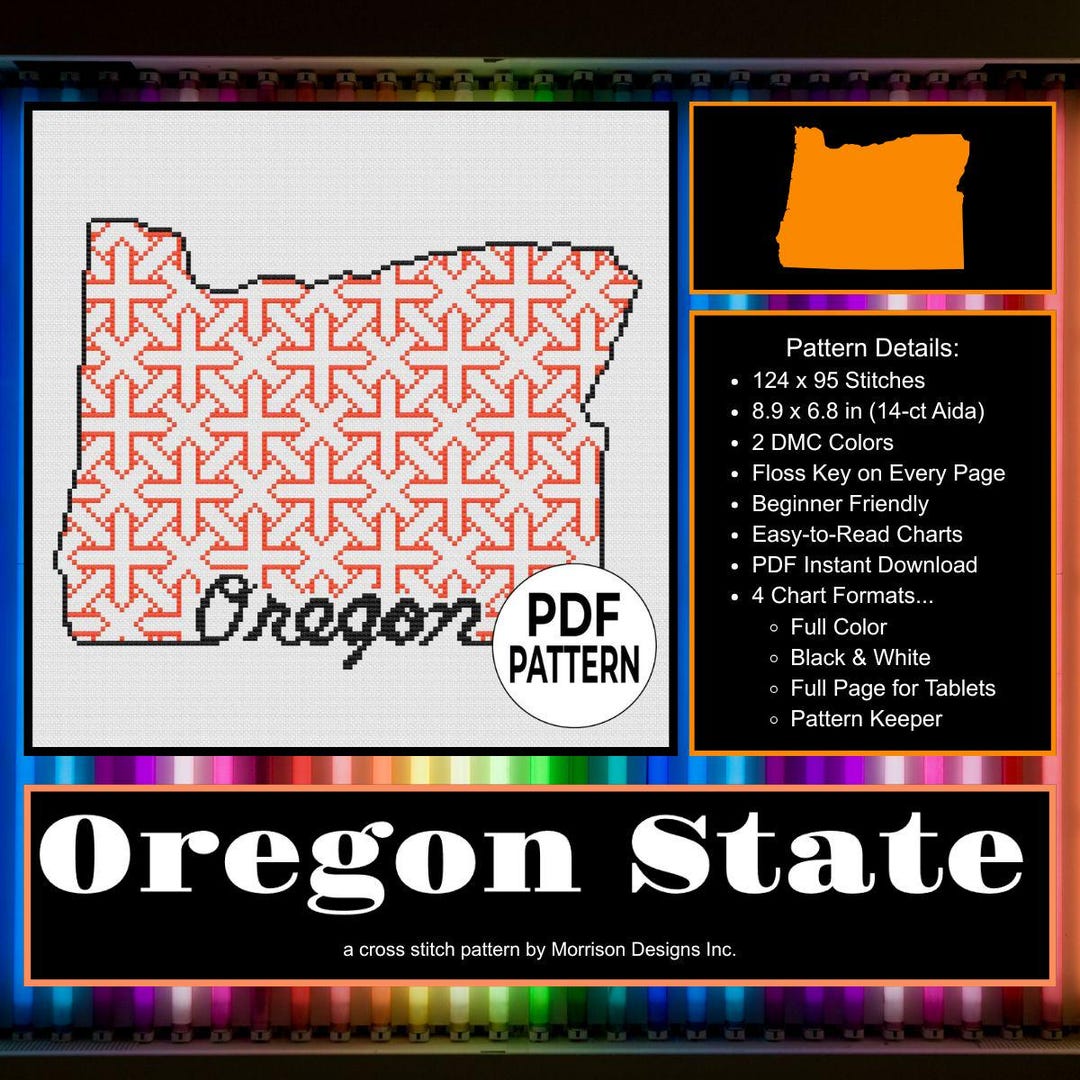 Oregon Cross Stitch Pattern, Modern Geometric State Outline, Beginner ...