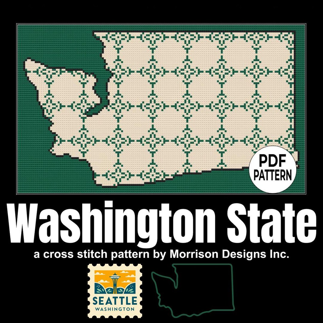 Washington Cross Stitch, State Outline Embroidery Pattern, Modern ...