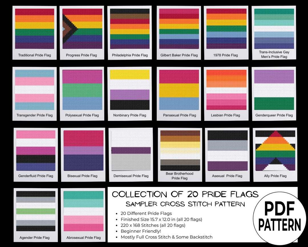 Pride Flags Collection Cross Stitch Pattern, DIY LGBTQIA+ Decor ...