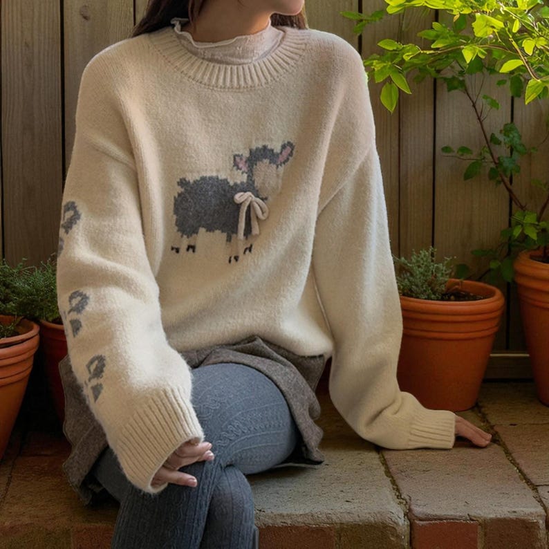 Baby Lamb Knit Sweater: Boho Chic Wool Blend Bow Cardigan - Etsy