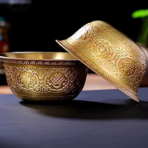 Handcrafted Brass Offering Bowl, Tibetan Buddhist Copper Altar Cup ...