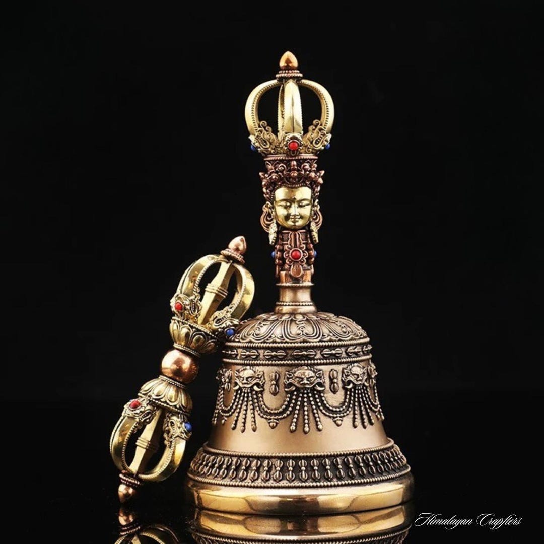 Handcrafted Tibetan Vajra Bell & Dorje Set, Brass, Spiritual Ritual ...