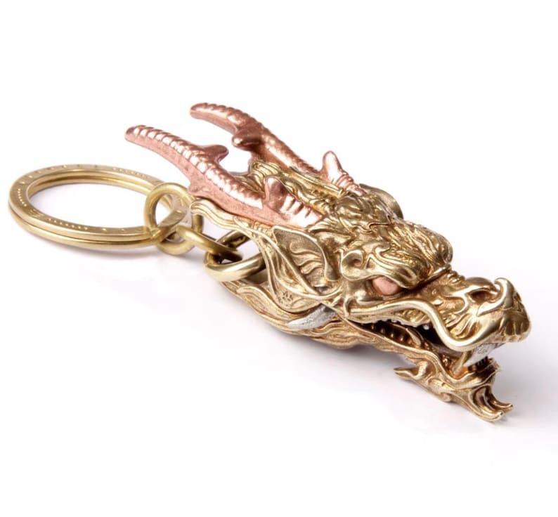 Handmade Brass Dragon Head Keychain: Eastern Design Car Key Ring - Etsy