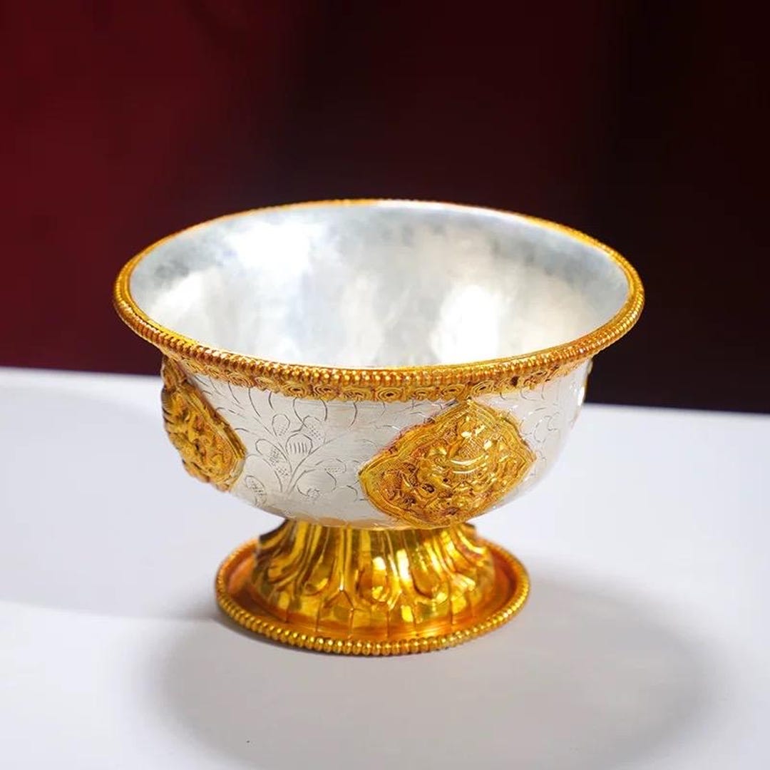 Handcrafted Nepalese Gilded Brass Offering Bowl Tibetan Buddhist Water ...