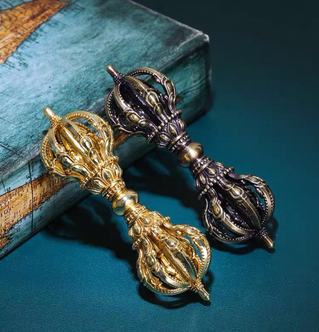 Handcrafted Tibetan Brass Phurba Vajra Nine-pronged Ritual Dagger Gold ...