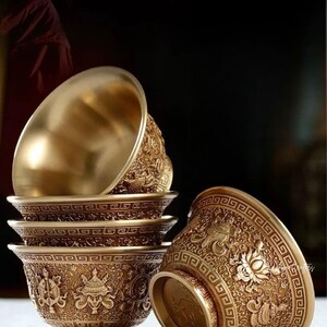 Handcrafted Brass Offering Bowl, Tibetan Buddhist Copper Altar Cup, for ...