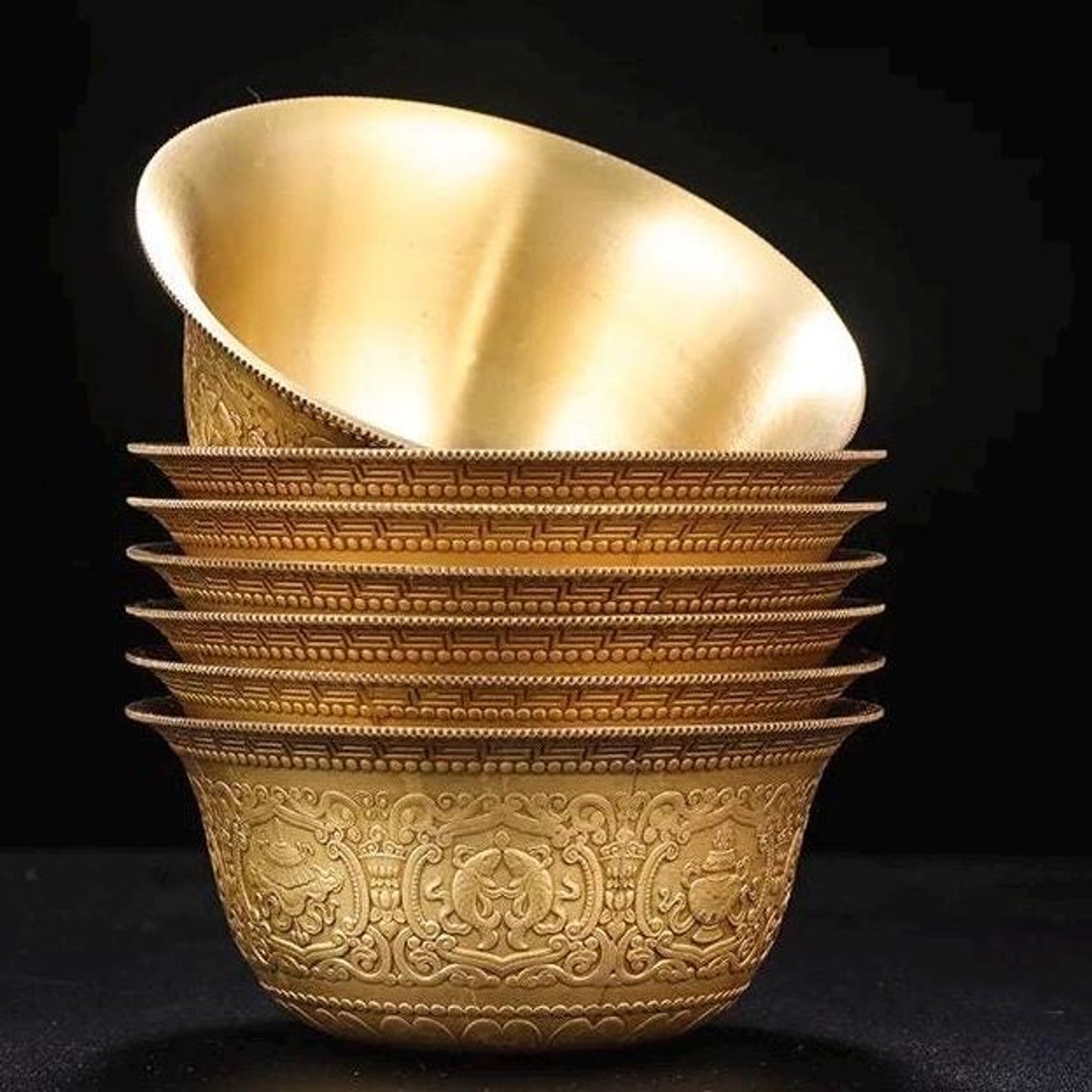Handcrafted Brass Offering Bowl, Tibetan Buddhist Copper Altar Cup ...