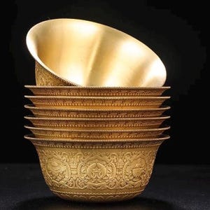 Handcrafted Brass Offering Bowl, Tibetan Buddhist Copper Altar Cup ...