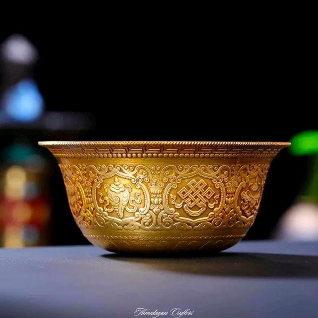 Handcrafted Brass Offering Bowl, Tibetan Buddhist Copper Altar Cup ...