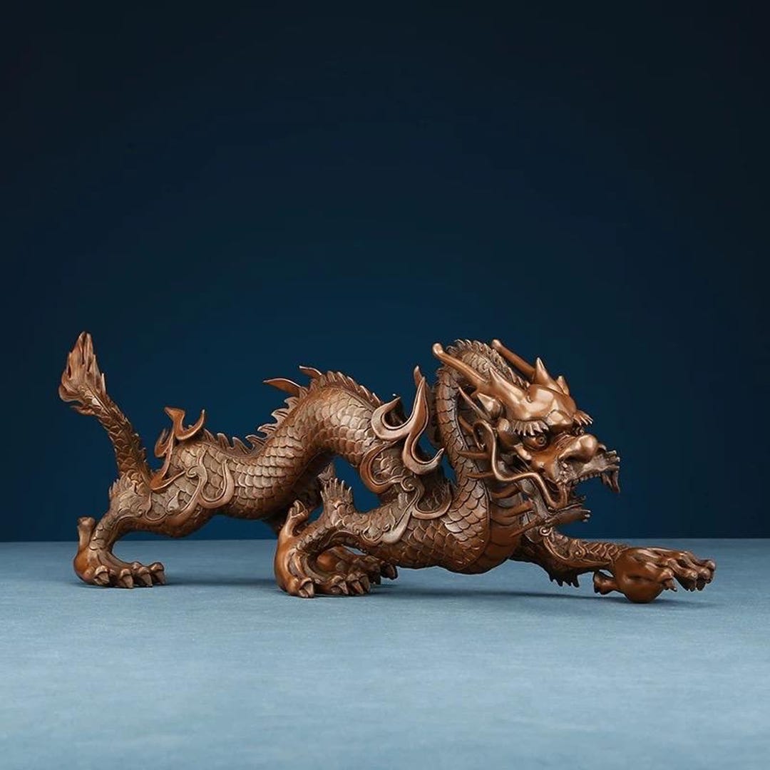 Handmade Pure Copper Dragon Statue - Chinese Bronze Jiao-long Sculpture ...