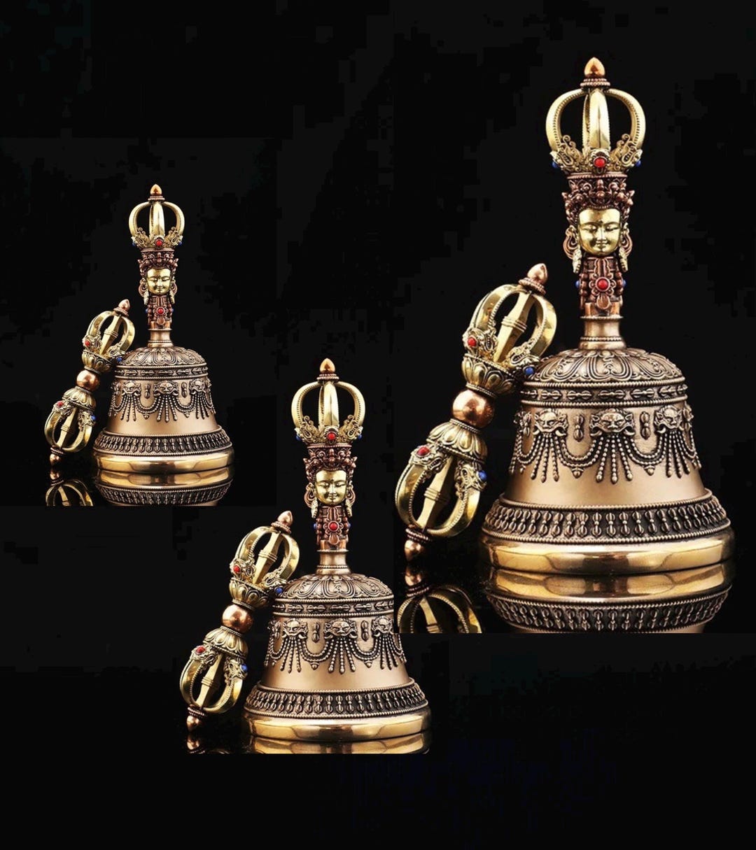 4 to 8 Inches Handcrafted Tibetan Vajra Bell & Dorje Set, Brass ...
