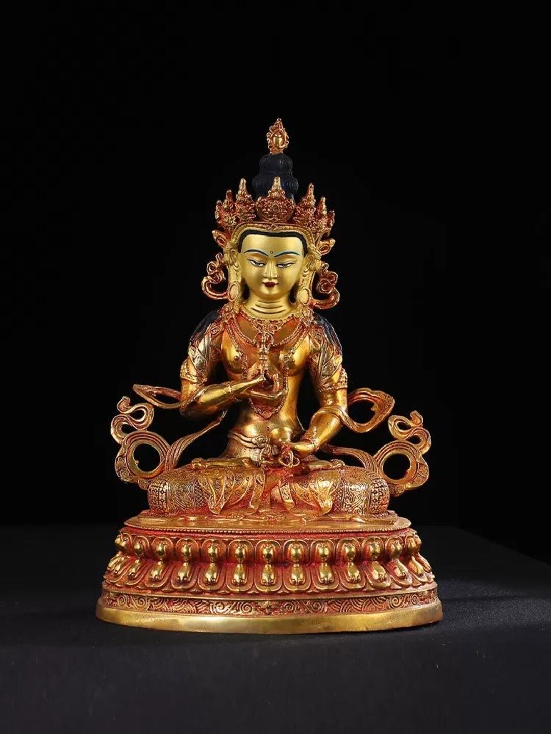 Vajrasattva Buddha Statue - Tibetan Antique Red Gold Finish - Buddhist ...