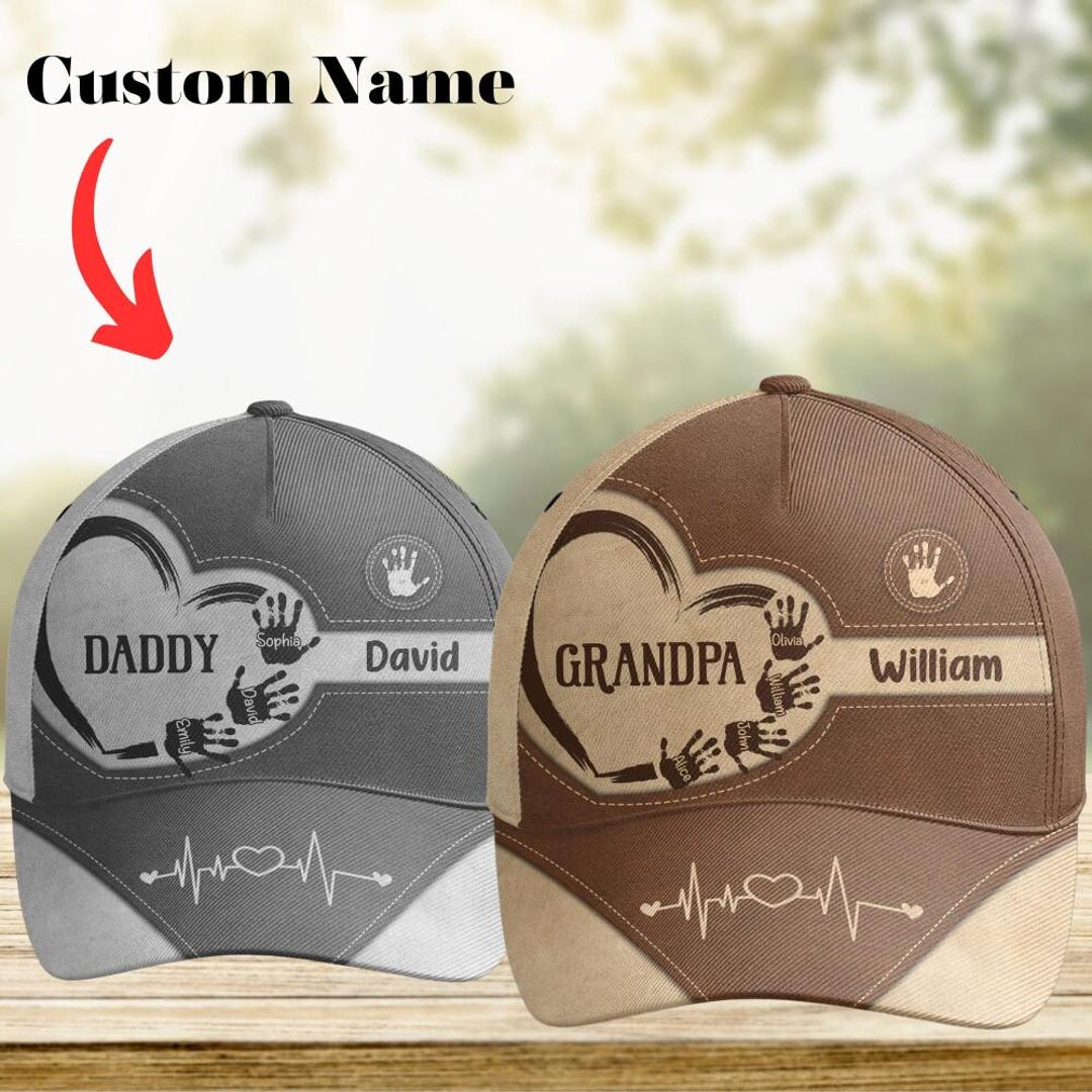 Customized Dad Kids Handprints Classic Cap, Father's Day Gift, Hat for ...