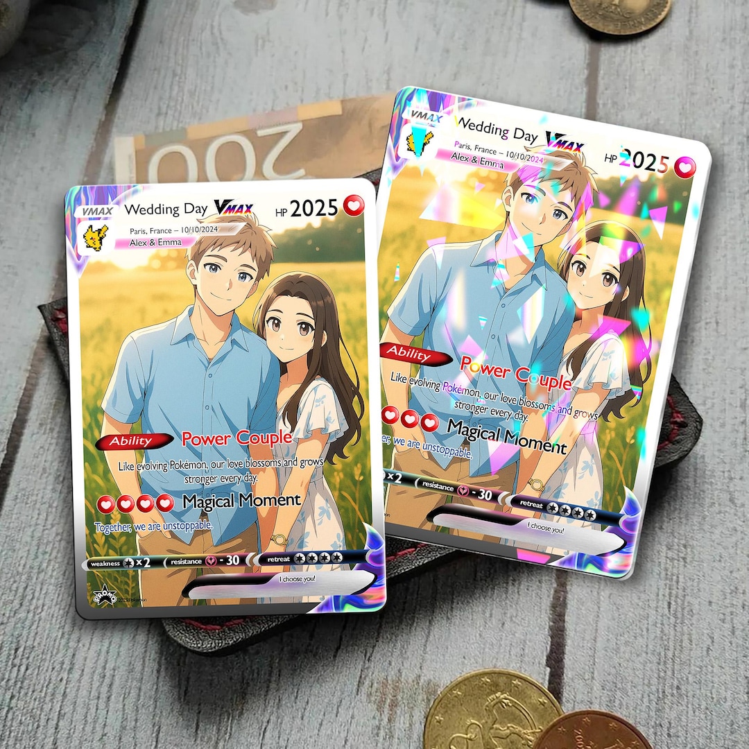 Personalized Pokemon Anniversary Card, Custom Photo Anime Wedding Card ...