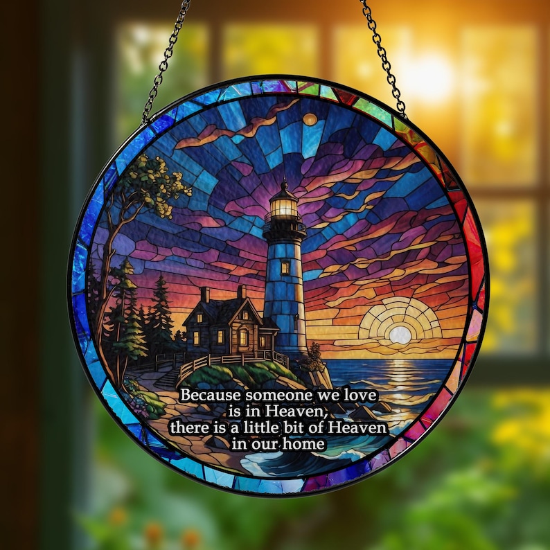Custom Memorial Lighthouse Stained Glass Suncatcher, in Loving Memory ...