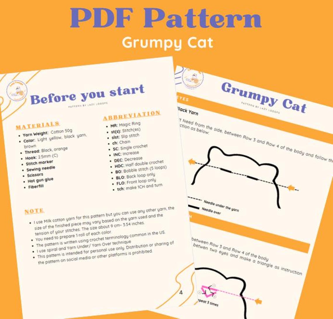 Grumpy Cat No-sew Crochet Pattern Easy DIY Plushie - Etsy