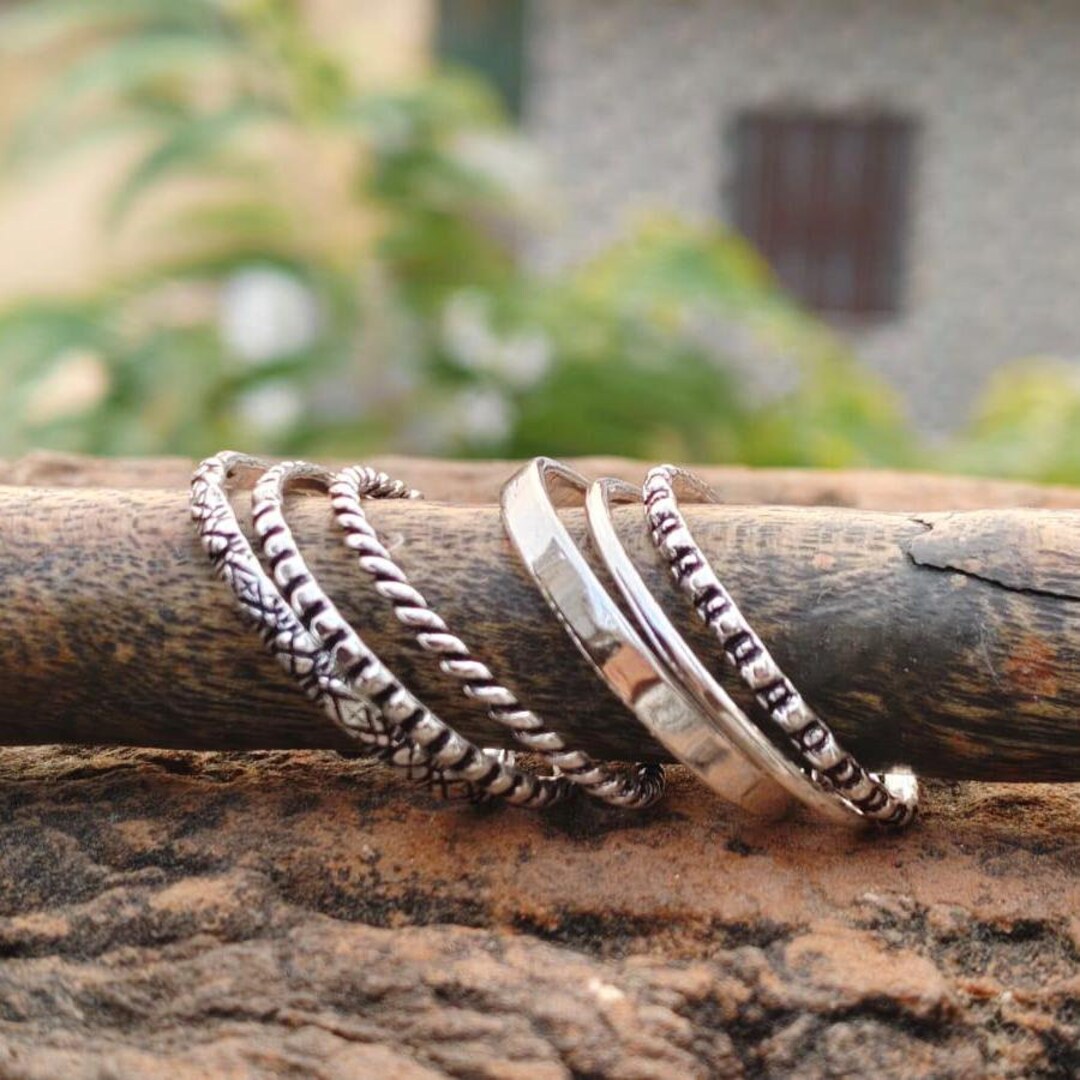 Buy Set of 6 Sterling Silvers, Pure Silver Rings, Assorted Pattern ...