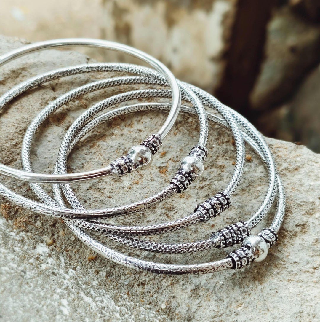 Thick West Indian Bangles, Set of 5 Bangles, Sterling Silver Bangles ...