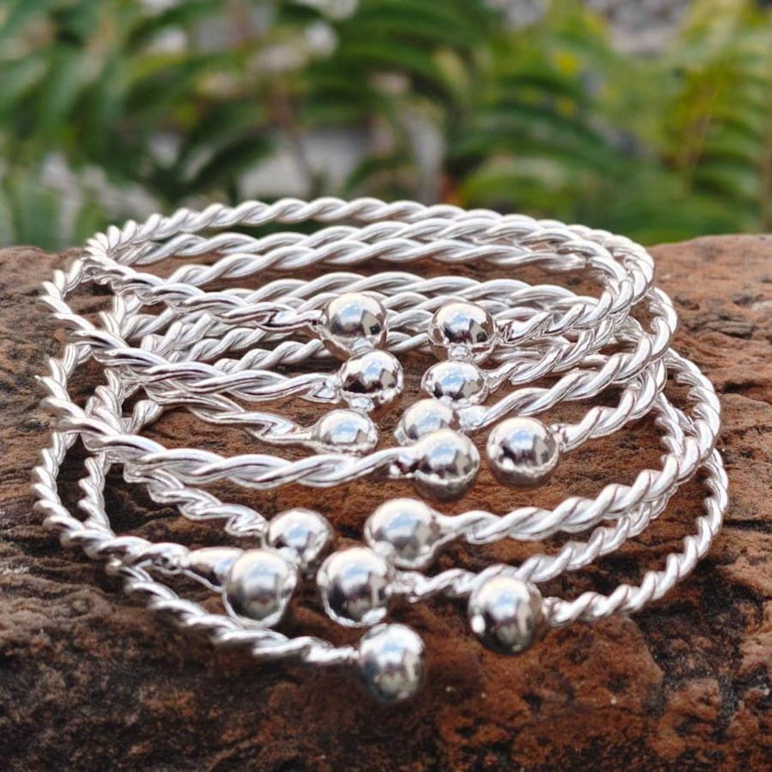 Thick West Indian Bangles, Set of 7 Bangles, Sterling Silver Bangles ...