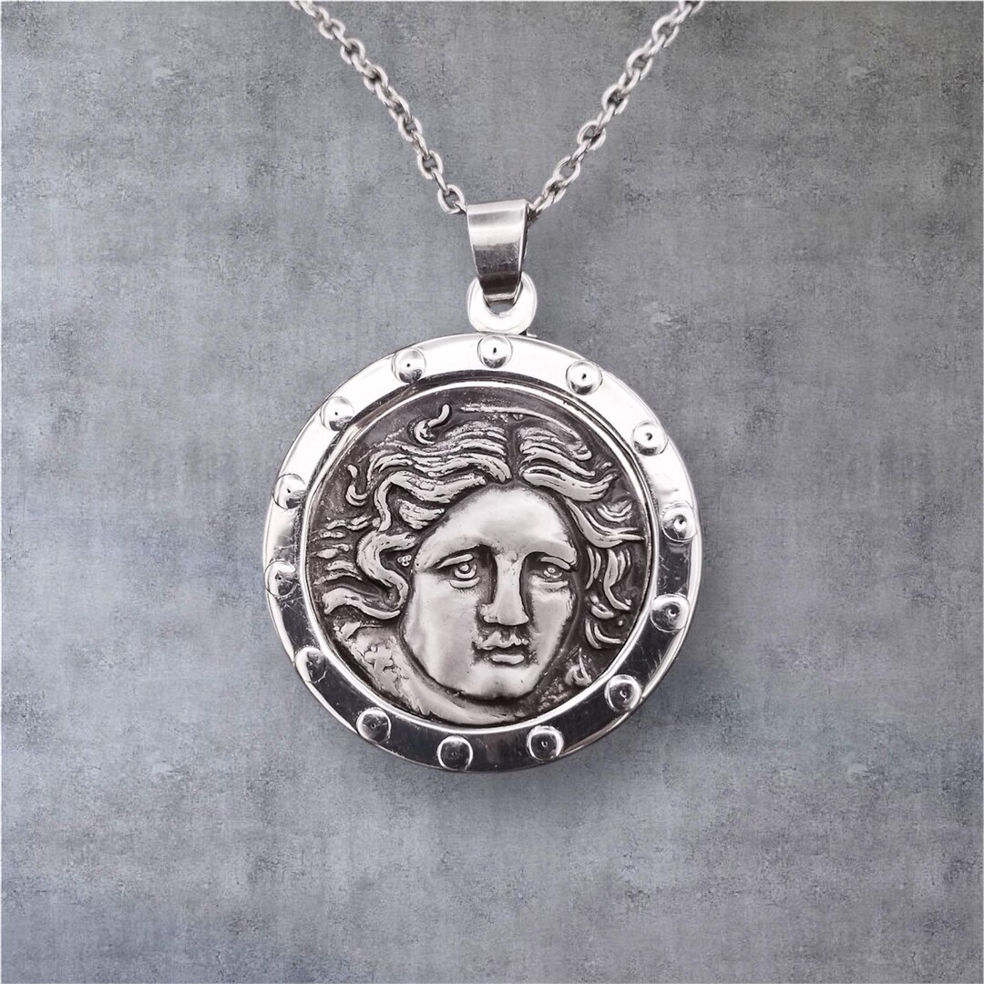 God of Sun Helios 18k Gold Plated Sterling Silver Pendant Ancient Greek ...