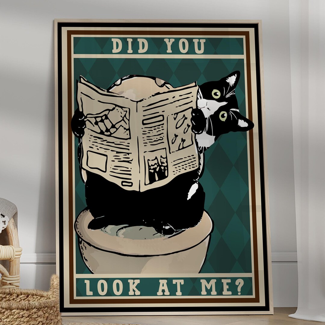 Funny Bathroom Cat Poster, Pooping Cat Print for Toilet, Bathroom Decor ...