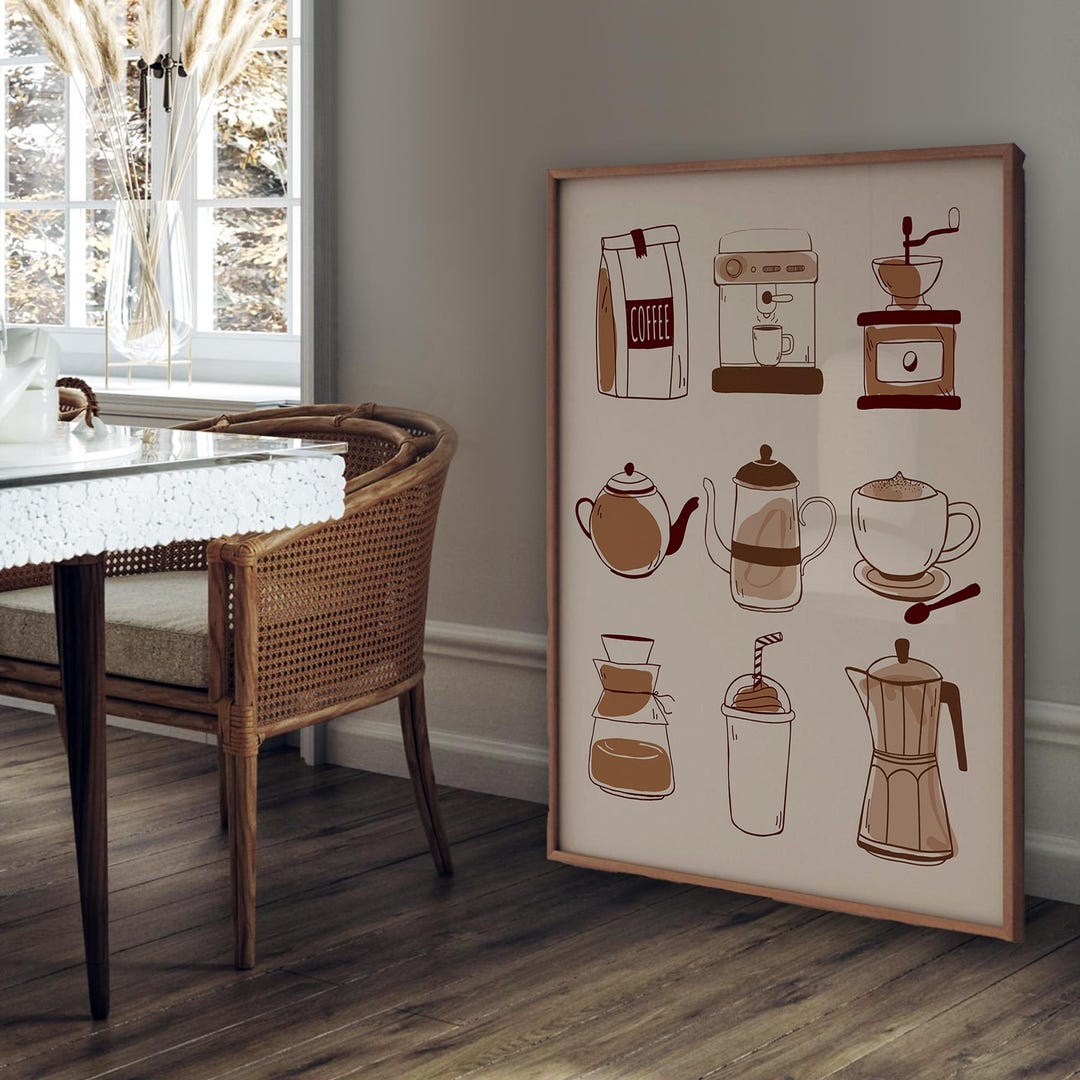Coffee Bar Print, Digital Download Poster, Kitchen Wall Art for Coffee ...