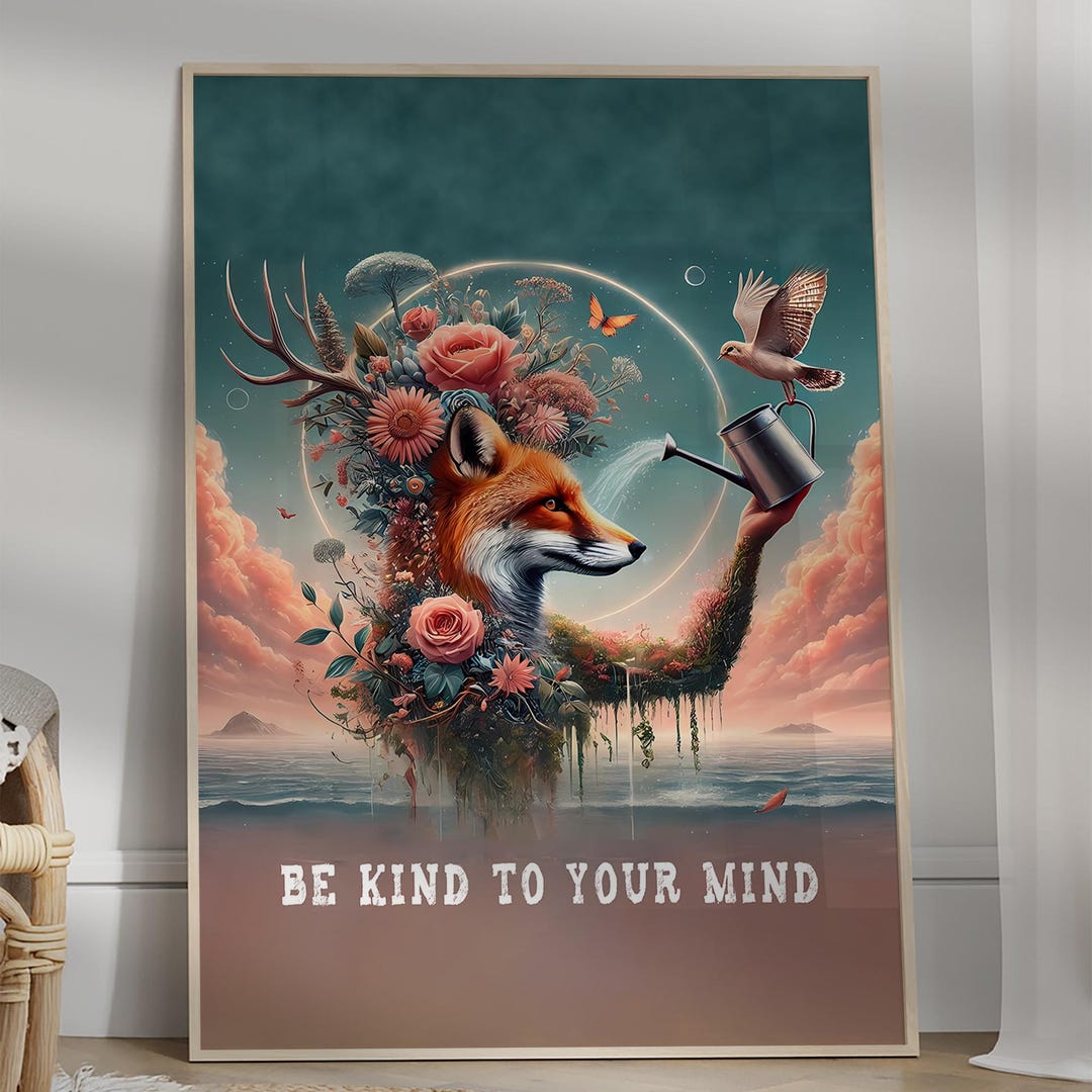Be Kind to Your Mind Vintage Poster, Lose Your Mind Print, Wolf Flower ...