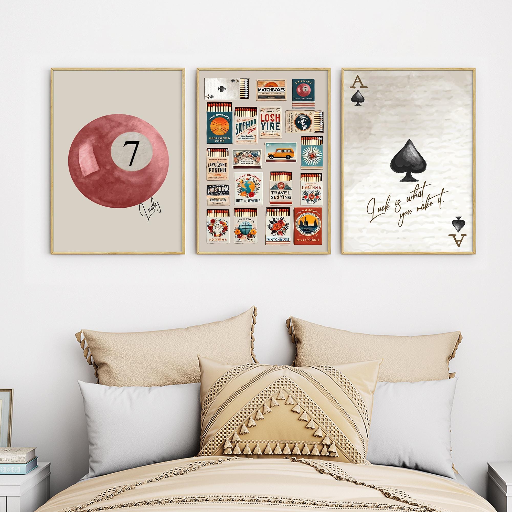 Set of 3 Poster, 8 Pool Ball Wall Art, Lucky Poster, Ace Card Print ...