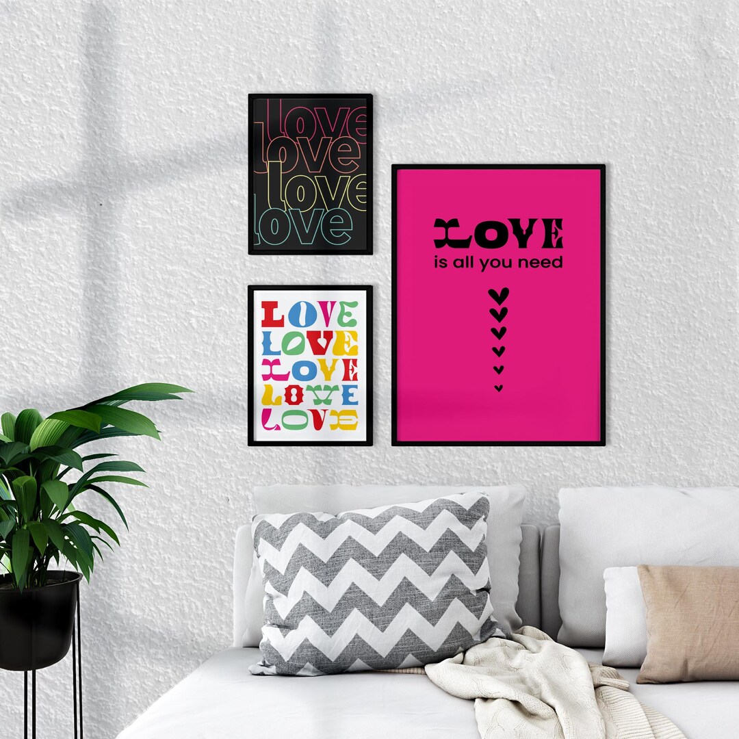 Valentine’s Day Decor Set of 3 Printables, Retro Romantic Wall Art ...