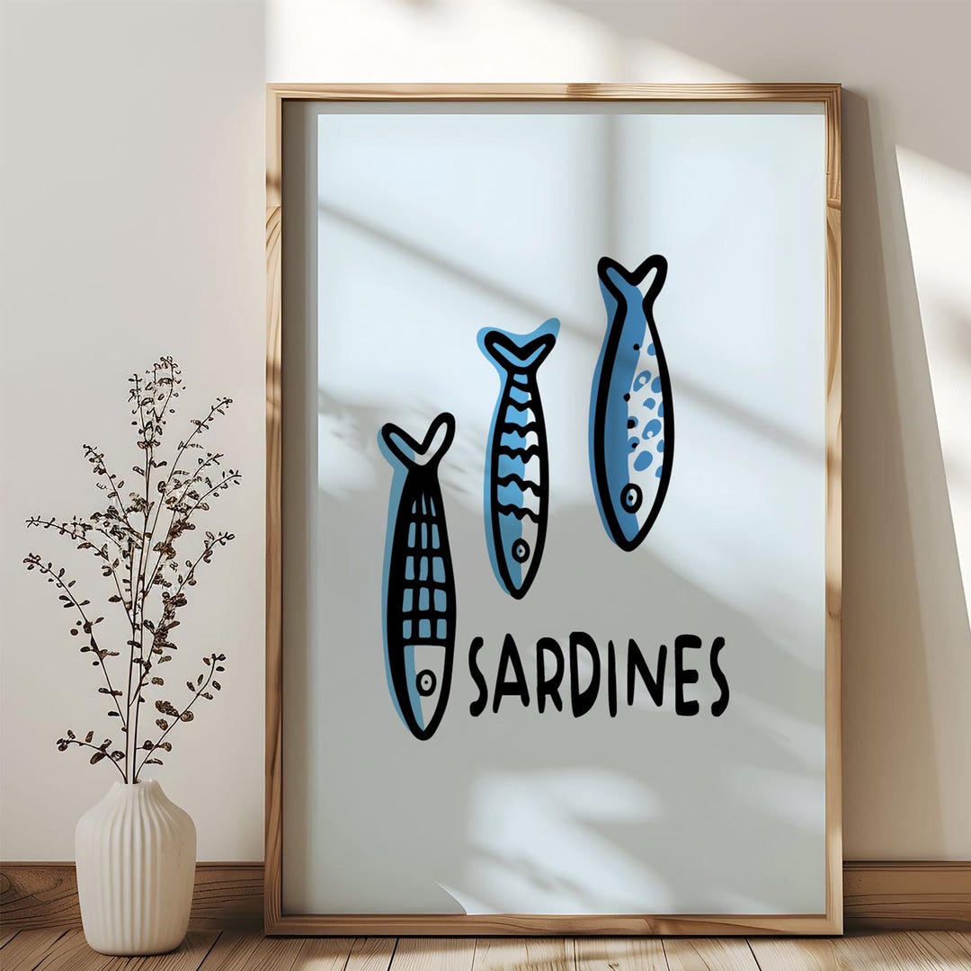 Retro Sardines Poster, Hand Drawn Sardines Art, Fish Poster, Kitchen ...