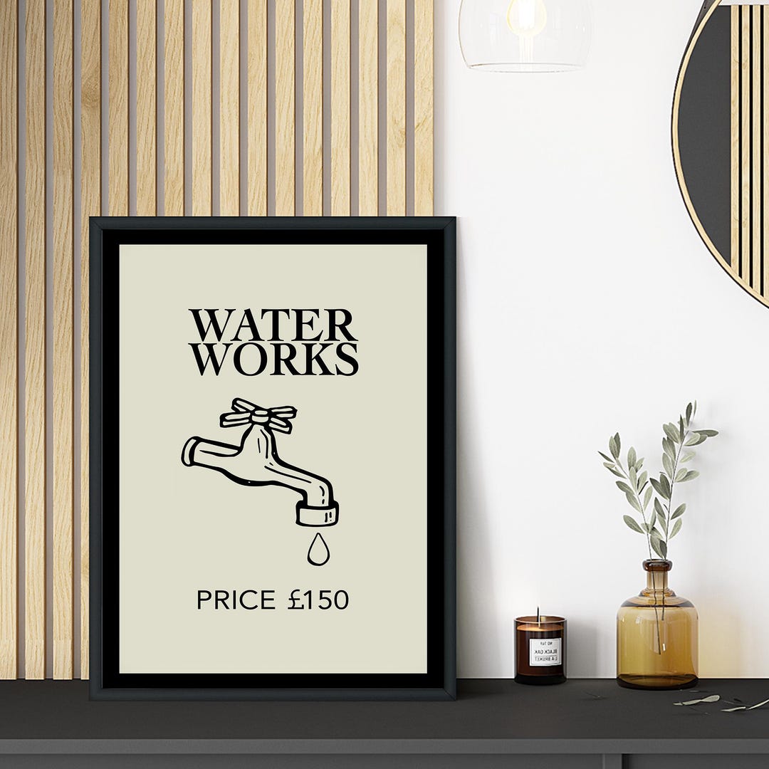Retro Monopoly Inspired Water Works Printable, Alternative Bathroom ...