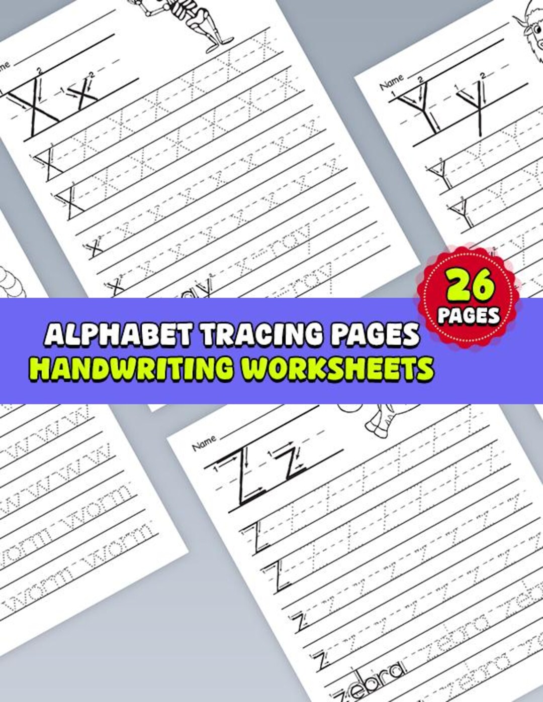Alphabet Tracing Worksheets for Kids, Printable Letter Tracing Workbook ...