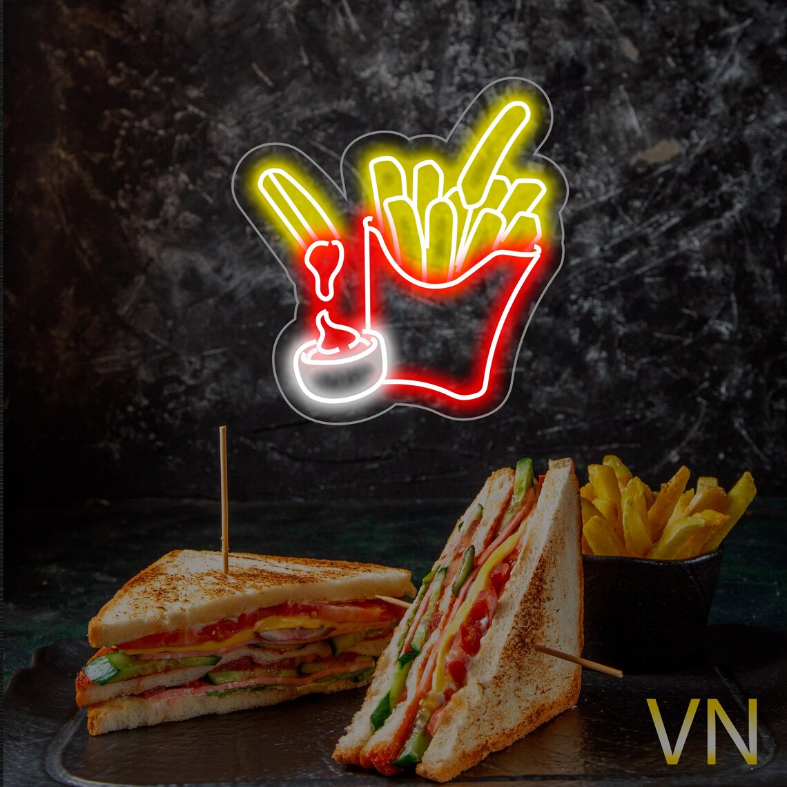 French Fries Neon Sign, Fried Potato Chips Neon Light, Potato Finger ...