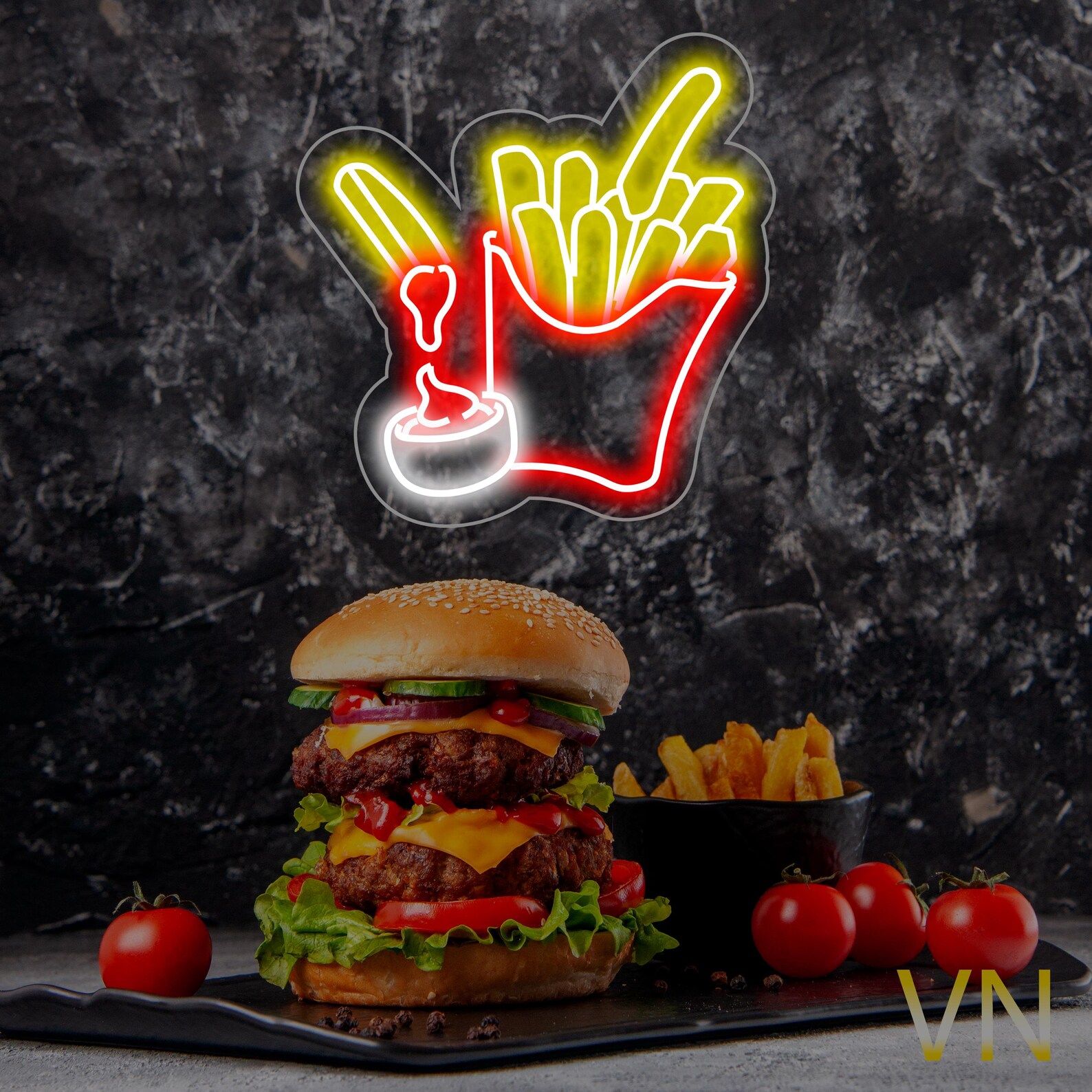 French Fries Neon Sign, Fried Potato Chips Neon Light, Potato Finger ...