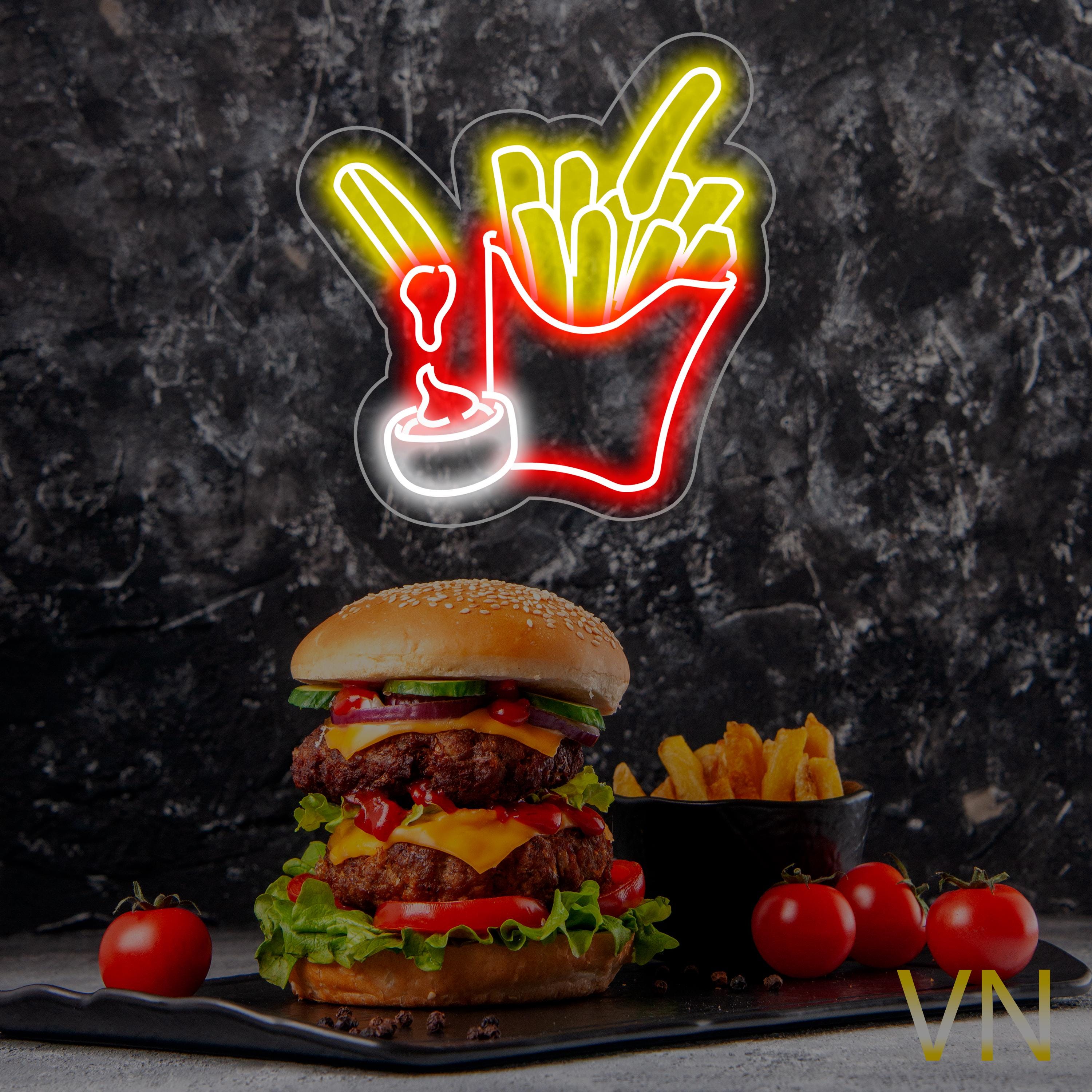 French Fries Neon Sign, Fried Potato Chips Neon Light, Potato Finger ...