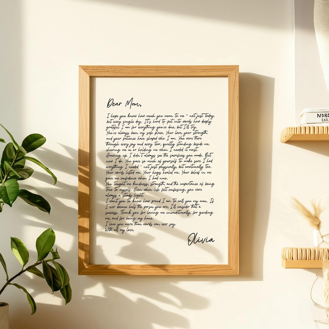 Custom Handwritten Letter on Linen With Frame – Personalized Gift for ...