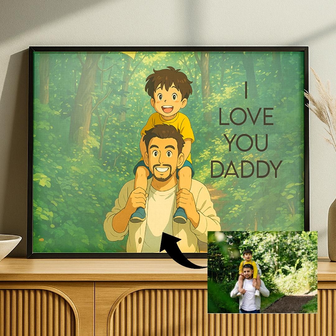 Custom Father Daughter Ghibli Anime Portrait – Wall Art Gift for Dad ...