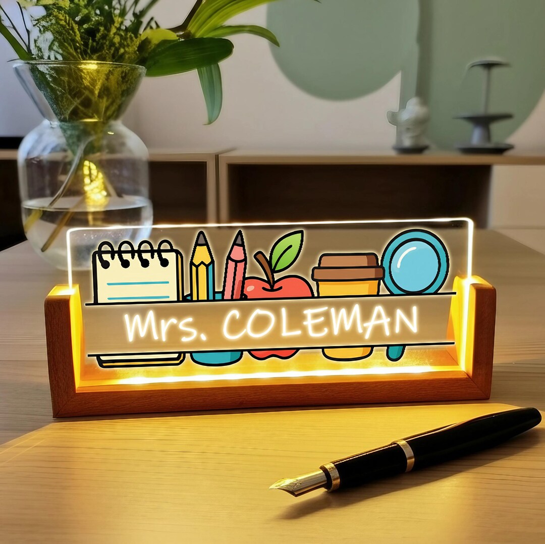 Custom Teacher LED Name Sign - Personalized Desk Night Light for ...
