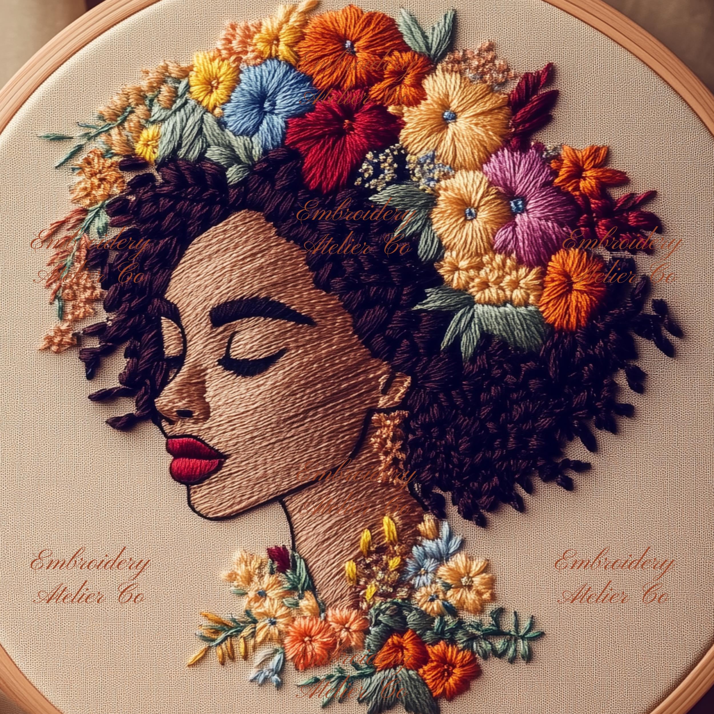 African Woman Hand Embroidery Design, Afro Girl Embroidery PDF Pattern ...