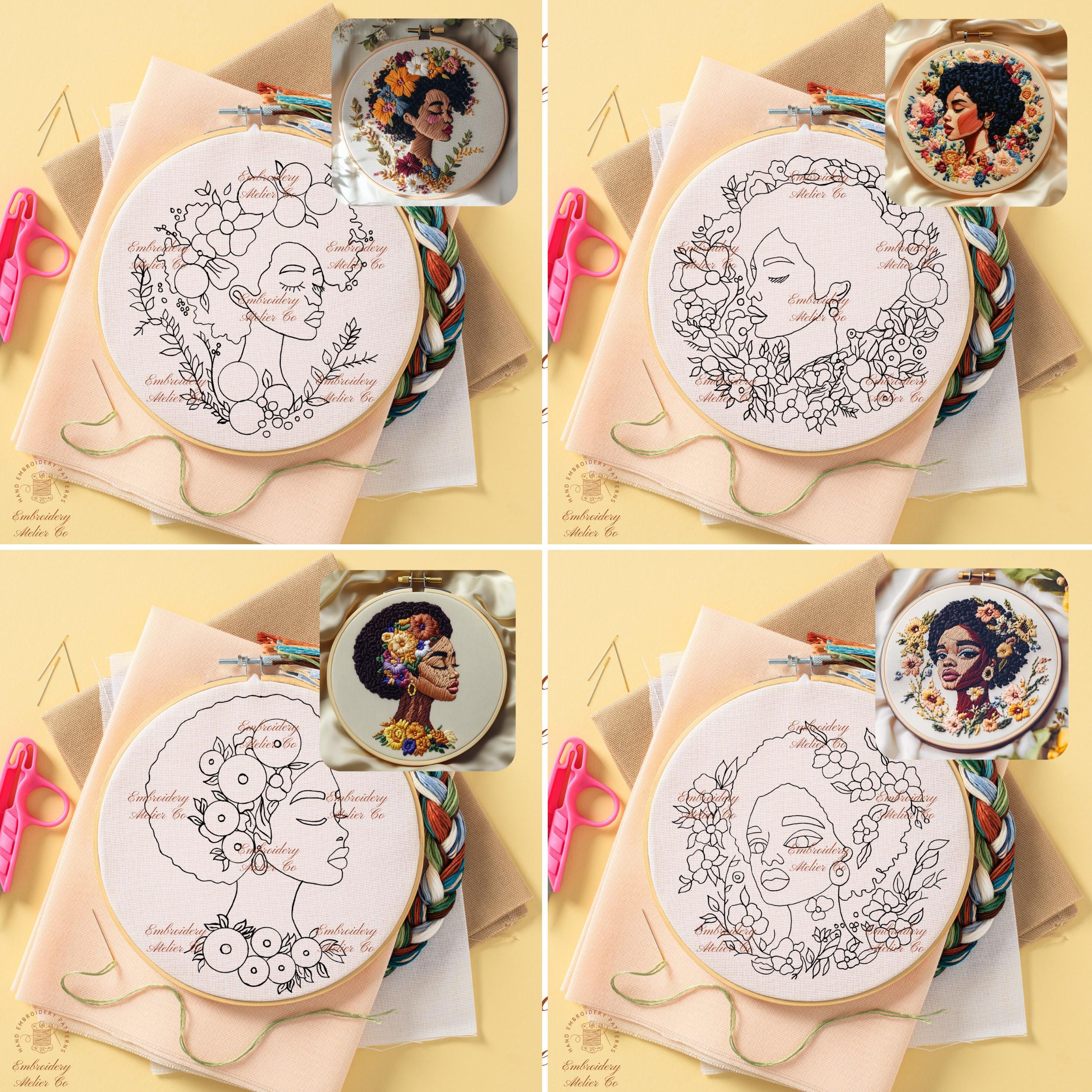 African Women Hand Embroidery Pattern Bundle, Beautiful Afro Girls ...