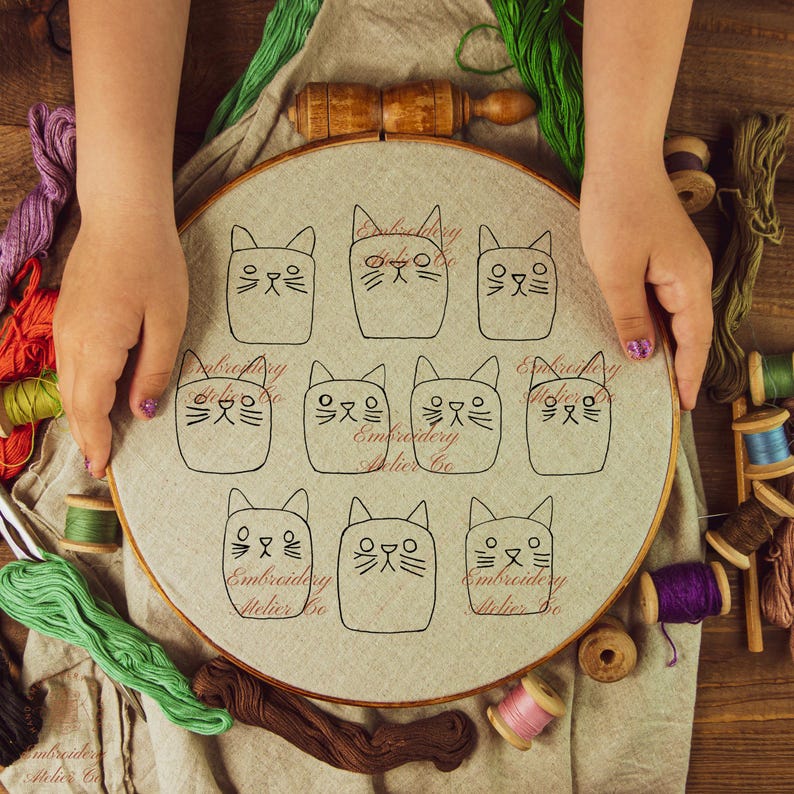 Grumpy Cats Hand Embroidery Pattern, Animal DIY Embroidery Design ...