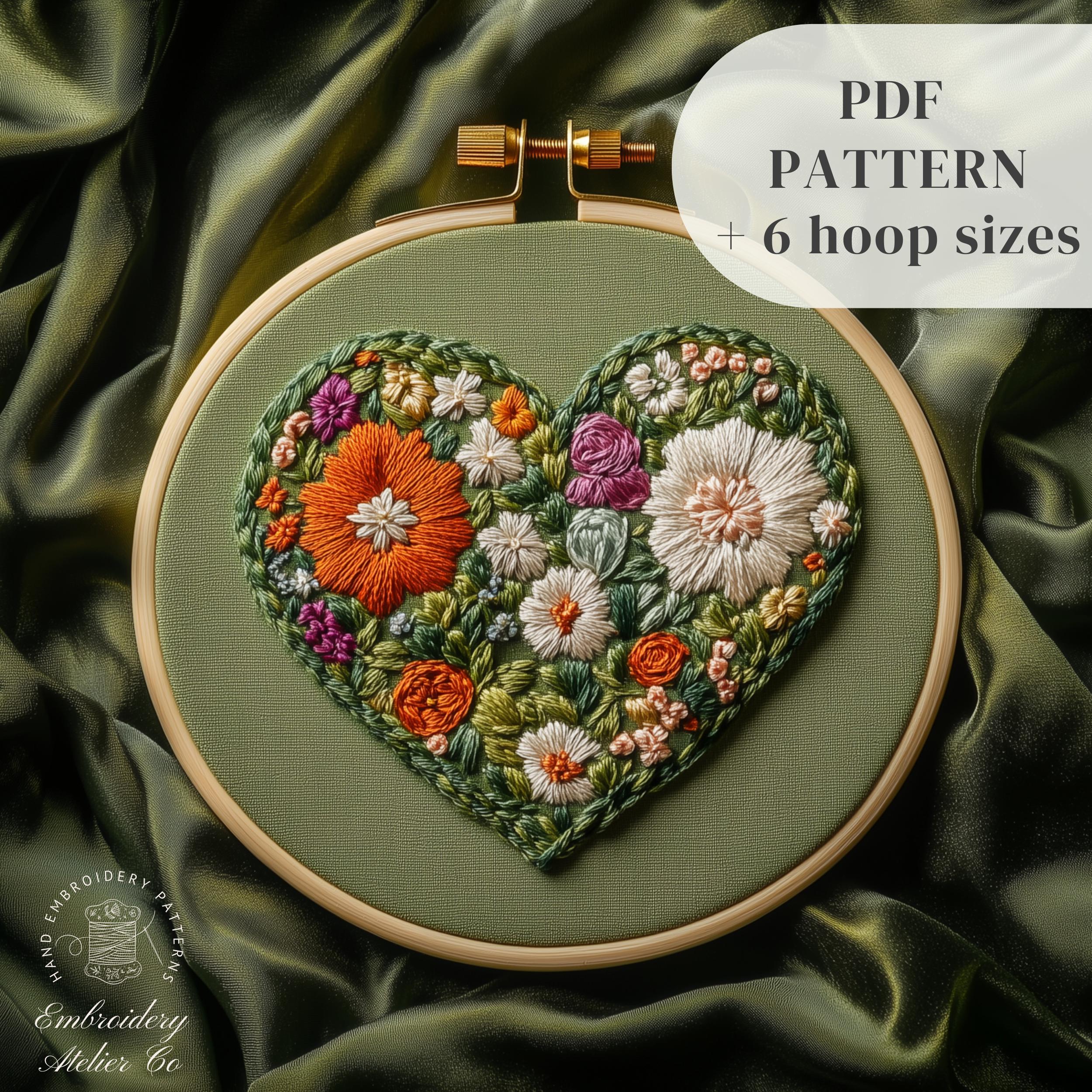 Floral Heart Embroidery PDF Pattern, Love Hand Embroidery Design ...