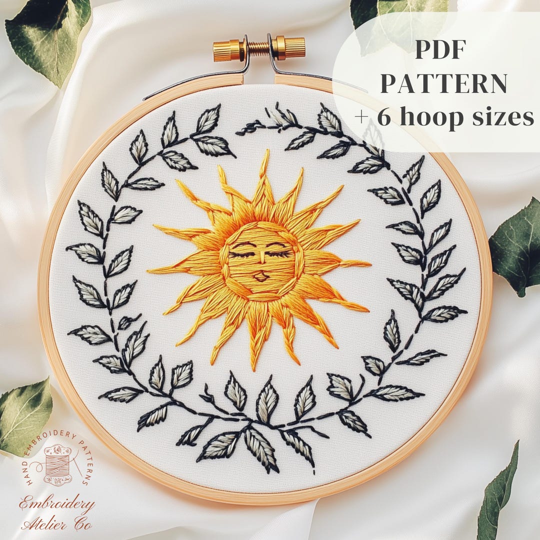 Vibrant Sun Hand Embroidery Pattern, Celestial Embroidery Design ...